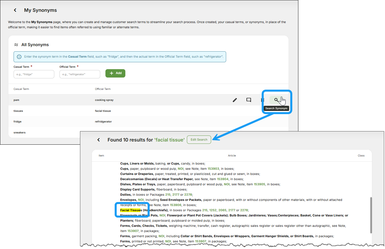 Searching Synonyms in ClassIT+ – NMFTA Help Center